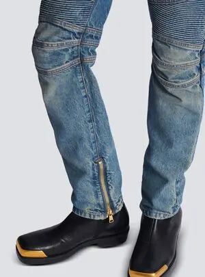 Balmain Vintage Denim Biker Jeans - Blue