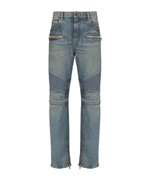 Balmain Vintage Denim Biker Jeans - Blue