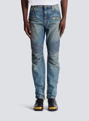 Balmain Vintage Denim Biker Jeans - Blue