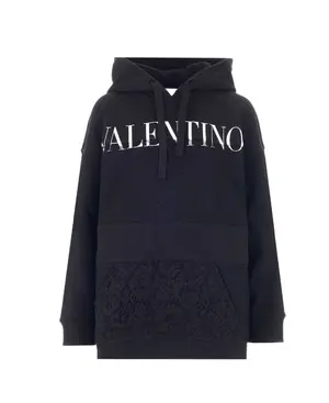 Valentino Garavani Logo Print Lace Insert Hoodie