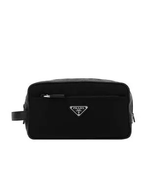 Prada Re-nylon And Saffiano Leather Travel Pouch - Black