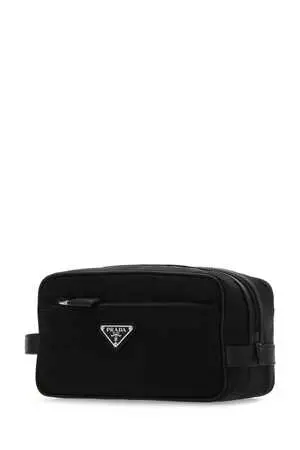 Prada Re-nylon And Saffiano Leather Travel Pouch - Black