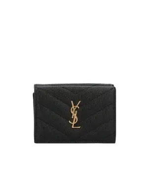Saint Laurent Cassandre Logo Plaque Quilted Wallet - Black