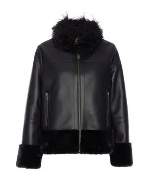 TWINSET Faux Leather Coat With Faux Fur Trim