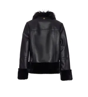 TWINSET Faux Leather Coat With Faux Fur Trim