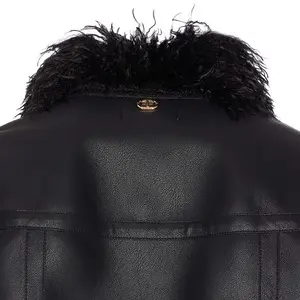 TWINSET Faux Leather Coat With Faux Fur Trim