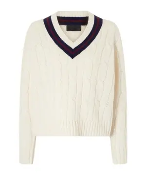 NILI LOTAN Fabiana Striped Cable-knit Wool Sweater - Ivory