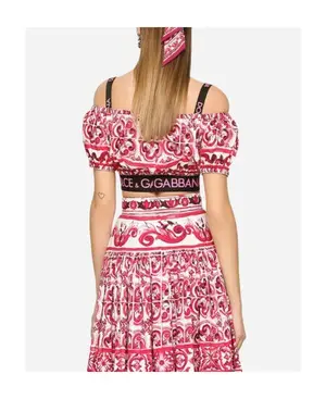 Dolce & Gabbana Mediterraneo Printed Off-shoulder Blouse