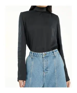 ROTATE BY BIRGER CHRISTENSEN Draped Back Top With High Collar - Black