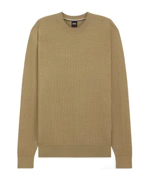 Hugo Boss Textured Crew-neck Sweater With Ribbed Cuffs