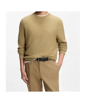 Hugo Boss Textured Crew-neck Sweater With Ribbed Cuffs