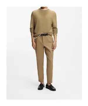 Hugo Boss Textured Crew-neck Sweater With Ribbed Cuffs