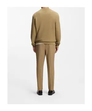 Hugo Boss Textured Crew-neck Sweater With Ribbed Cuffs