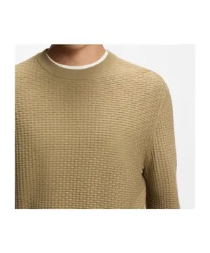 Hugo Boss Textured Crew-neck Sweater With Ribbed Cuffs