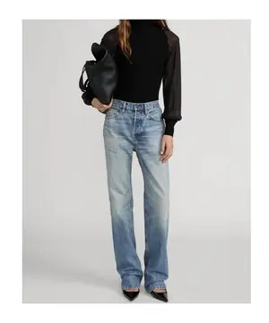 FRAME Ribbed Knit High-neck Blouse With Sheer Sleeves