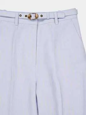 Zimmermann Pinstripe Belted Tailored Trousers - Gray