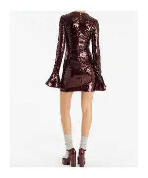 ROTATE BY BIRGER CHRISTENSEN Sequined Long Sleeve Crewneck Dress
