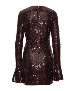 ROTATE BY BIRGER CHRISTENSEN Sequined Long Sleeve Crewneck Dress - Black
