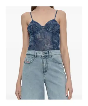 DIESEL® Bridget Denim Sheer Bodysuit