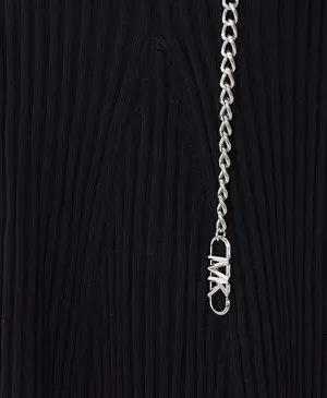 Michael Kors Ribbed Knit Collared Long Sleeve Dress With Chain Belt