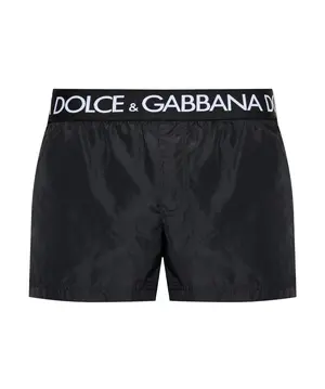 Dolce & Gabbana Logo Waistband Swim Shorts - Black