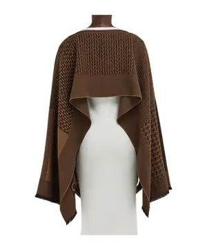 FERRAGAMO Jacquard Patchwork Wool Cape - Camel/espresso