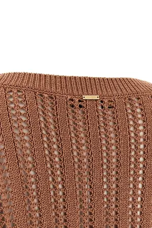 TWINSET Boat Neck Knitted Jumper With Feather Trim - Brown
