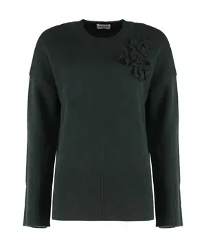 P.a.r.o.s.h Flower Embellished Crewneck Ribbed Jumper - Black