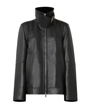 Sportmax High-neck Zip-up Leather Jacket - Black