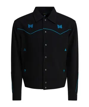 Needles Long Sleeve Buttoned Jacket With Embroidered Logo - Black
