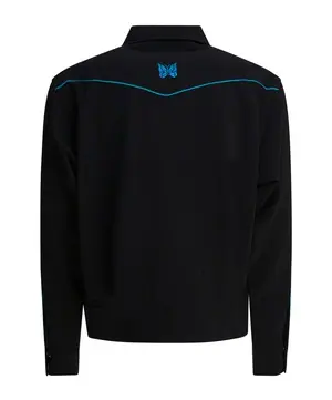 Needles Long Sleeve Buttoned Jacket With Embroidered Logo - Black