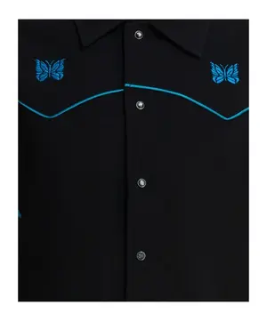 Needles Long Sleeve Buttoned Jacket With Embroidered Logo - Black
