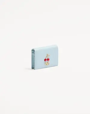 Valentino Garavani Cherryfic Wallet In Grainy Calfskin - Blue
