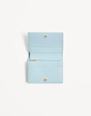 Valentino Garavani Cherryfic Wallet In Grainy Calfskin - Blue