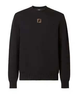Fendi Crewneck Knitted Jumper With Ff Detail - Black