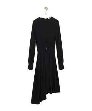 Loewe Asymmetrical Draped Knee-length Dress With Pleats And Ruched Cuffs - Black