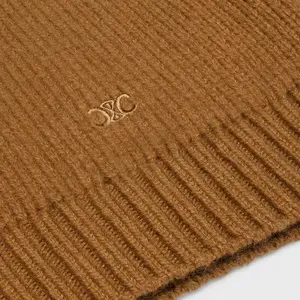 Celine Cashmere V-neck Sweater With Triumphal Embroidery And Two-tone Collar - Camel Red