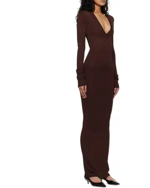 ENTIRE STUDIOS Long Sleeve V-neck Knitted Maxi Dress