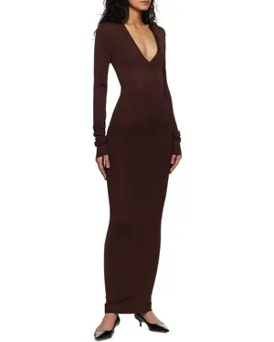 ENTIRE STUDIOS Long Sleeve V-neck Knitted Maxi Dress