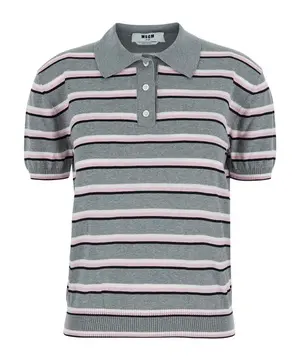 MSGM Striped Knit Polo Top