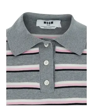 MSGM Striped Knit Polo Top