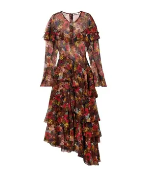 DÔEN Asymmetrical Ruffle Dress - Brown