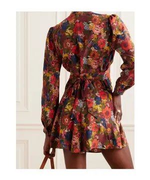 DÔEN Floral Long Sleeve Mini Dress With Bow Neckline