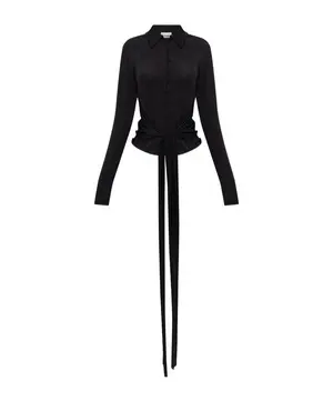 GANNI Draped Shirt With Lapel Collar - Black