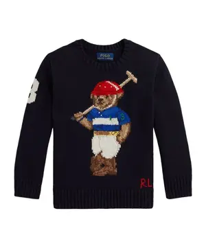 Ralph Lauren Crew Neck Knitwear With Bear Pattern - Black