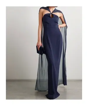 Roland Mouret Cape-effect Silk Chiffon-trimmed Crepe Gown