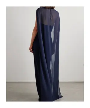 Roland Mouret Cape-effect Silk Chiffon-trimmed Crepe Gown