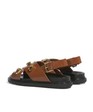 Marni Embellished Crisscross Sandals - Brown