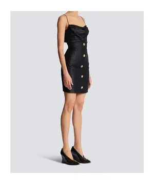 Balmain Crocodile-look Pencil Skirt With Gold-tone Buttons