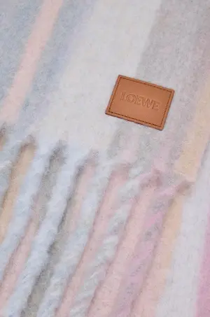 Loewe Fringed-edge Striped Scarf - Light Blue/pink/sandstone